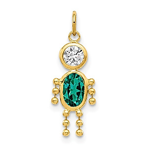 Auriga Fine Jewelry 10K Yellow Gold May Boy Birthstone Charm Pendant for Women (L- 0.79 Inch, W- 0.4 Inch)