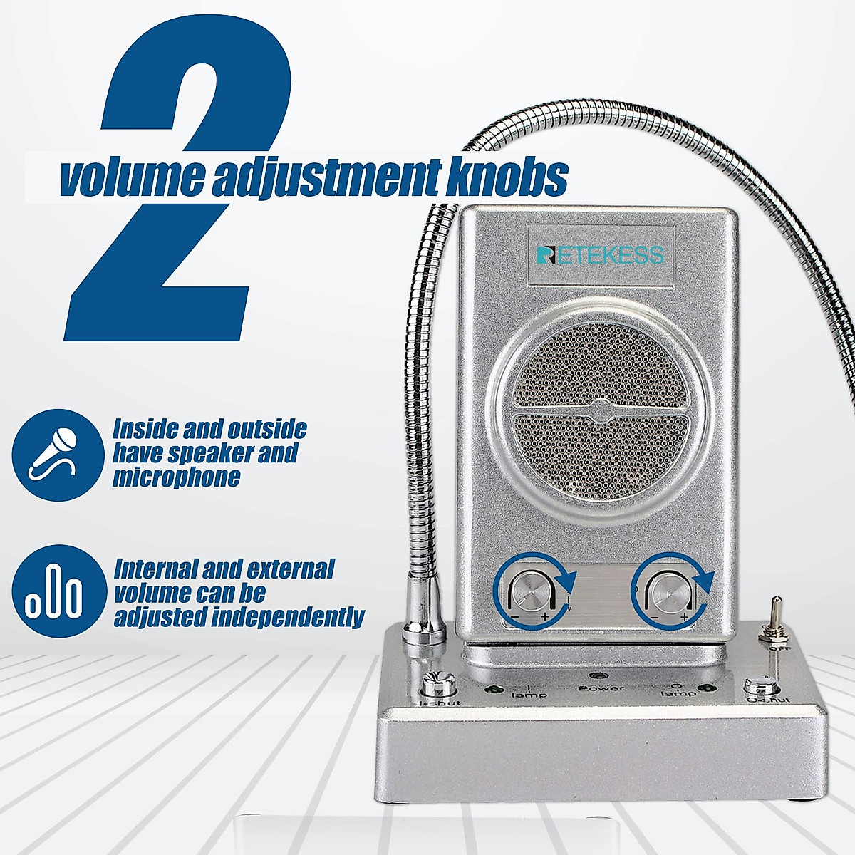 Retekess TW102 Window Intercom,Window Speakers, 8M Cable with Loud Outer Speaker, Connect Wireless Mic,Intercom System for Hotel,School,Medical Center