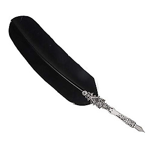 GLOGLOW Quill Pen, European Retro Feather Quill Dip Pen Fountain Pen Sign Pen Set with 5 Replacement Tips Calligraphy Feather Quill Dip Pen Set(Black)