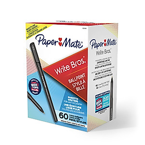 Paper Mate Ballpoint Pens, Write Bros. Black Ink Pens, Medium Point (1.0mm), 60 Count