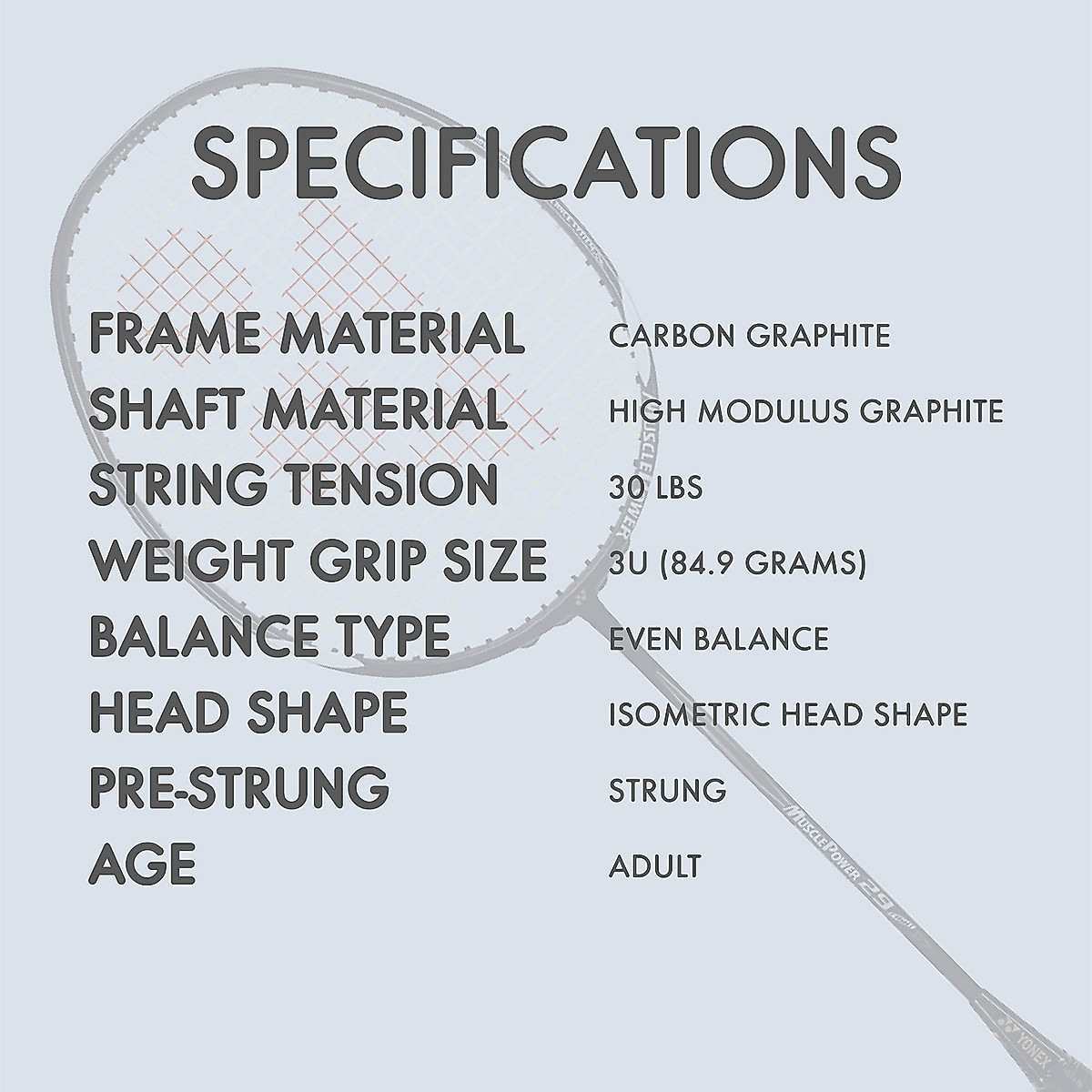 YONEX Muscle Power 29 Carbon Graphite Strung Badminton Racket with Full Racket Cover (Black/White) | for Intermediate Players | 85 Grams | Maximum String Tension - 30lbs