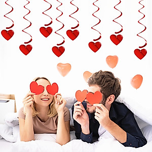 Valentines-Day Red Heart Swirls Party-Decorations - 18Pcs Romantic Special Night Galentines Hanging Streamers Garland, Girl Wedding Anniversary Baby Bridal Shower Birthday Decor Supplies Hugtmr