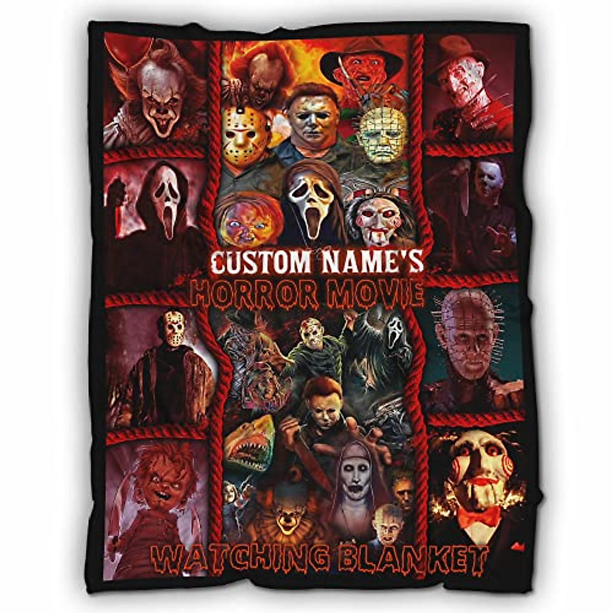 Mr.Jyotis This is My Horror Movie Watching Fleece Sherpa Blanket, Personalized Custom Names Horror Movie Watching Blanket V2