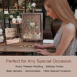 Y&K Homish Wedding Guest Book Alternative, Rustic Wedding Decorations for Reception, Favors for Guests 80 Hearts Green Wreath (Rustic Brown)