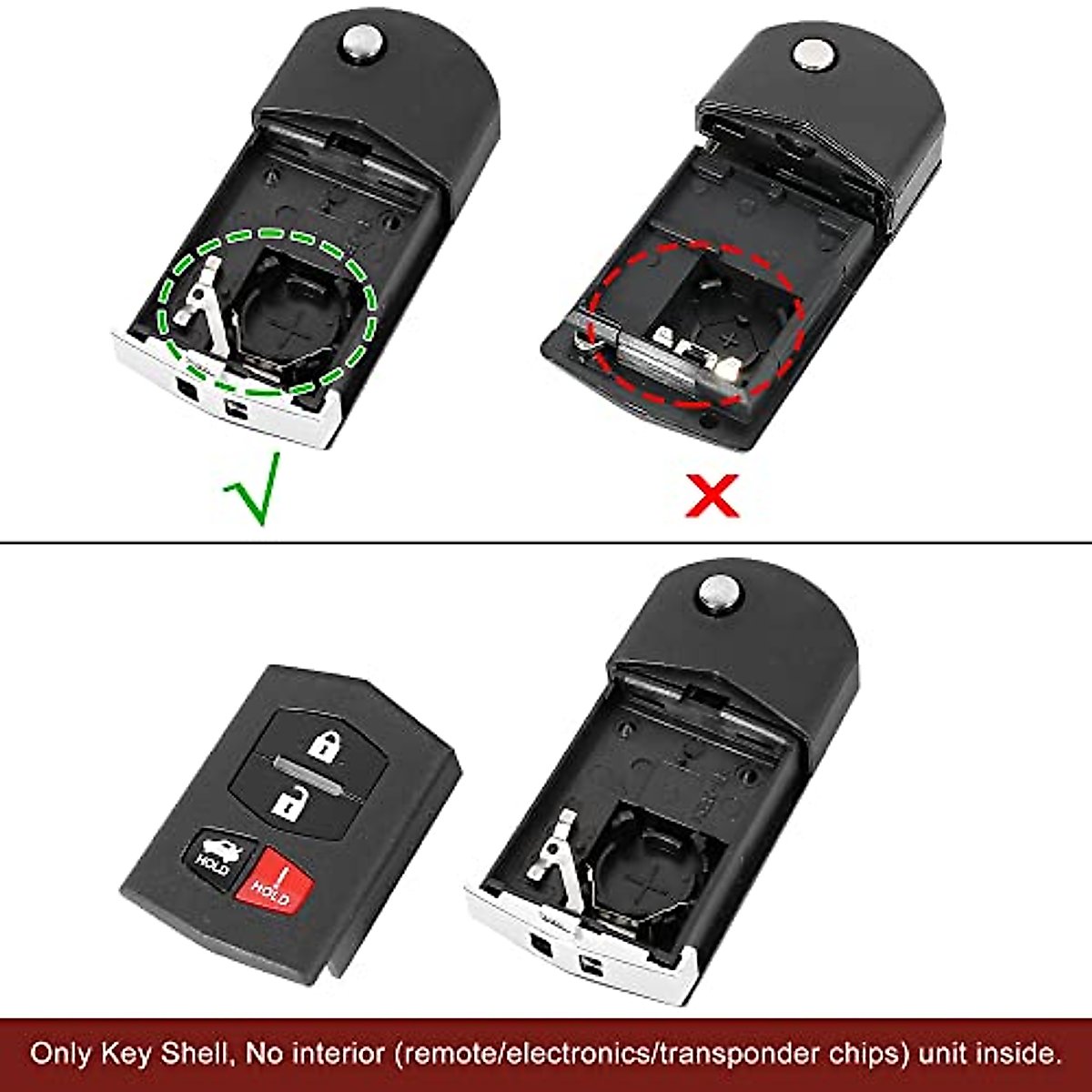 uxcell New Smart Remote Flip Key Fob Shell Case 4 Button for Mazda 3 5 6 RX-8 CX-7 CX-9 2007-2010