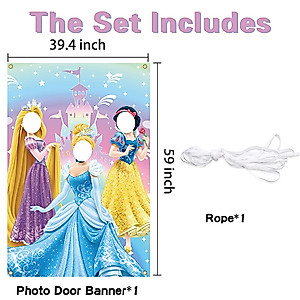 Princess Photo Door Banner Princess Face Photography Fabric Banner Backdrop Princess Birthday Party Decorations Kids Party Game Photo Background