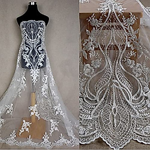 Special Large Patterns Design La Belleza Beading lace Fabric 49" Width Beautiful Easy to Cut for Wedding Dress White lace Fabric Off White 2 Yards