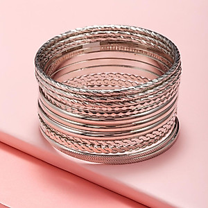 Chunky Stackable Textured Layers Bohemica Bracelets Set Indian Wedding Multi Pearl Beads Gold Bangle Bracelet Cable Smooth Western Wedding Jewelry for Women-3