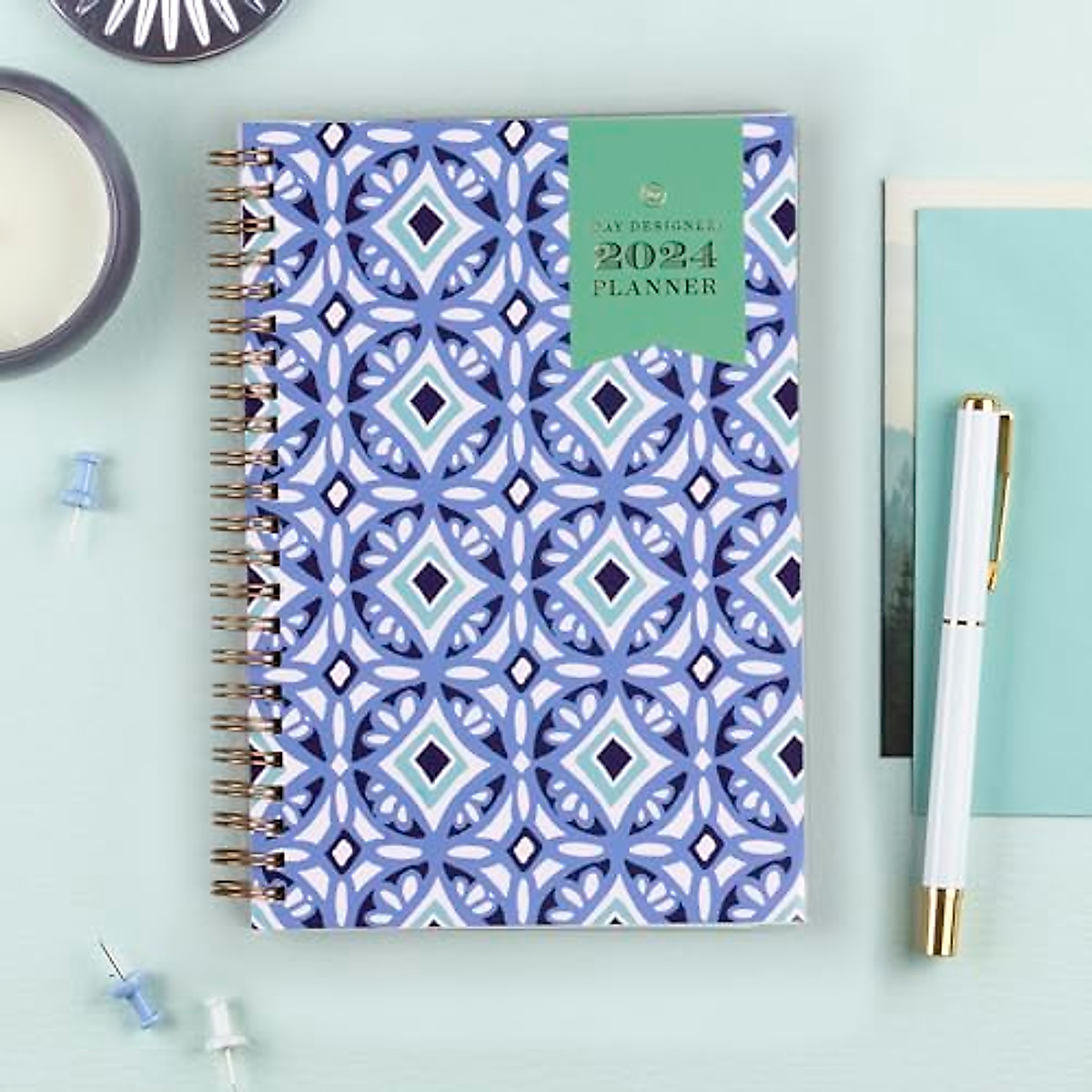Blue Sky Day Designer 2024 Weekly and Monthly Planner, 5" x 8", Frosted Cover, Wirebound, Tile (101410-24)