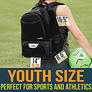Athletico Youth Soccer Bag - Soccer Backpack & Bags for Basketball, Volleyball & Football | Includes Separate Cleat and Ball Compartment (Black)