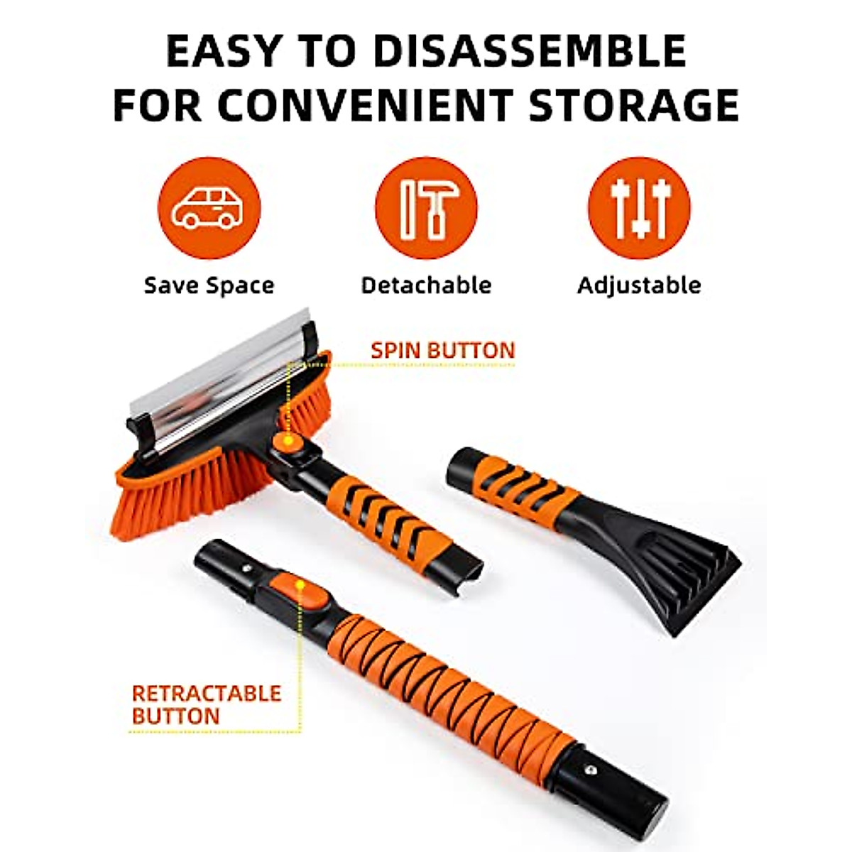 Labeol 43" Snow Brush and Ice Scraper for Car Windshield,Extendable and Detachable Snow Brush and Ice Scraper with Soft Squeegee Foam Grip and 180° Rotating Brush Head for Car SUV Truck Vehicle Window
