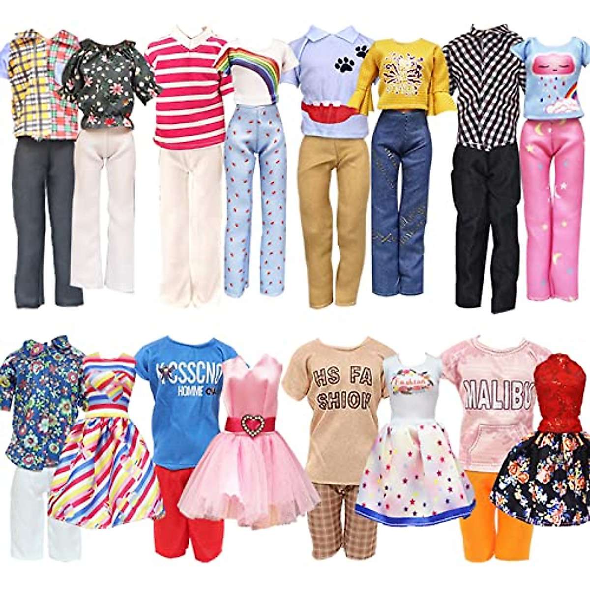 18 PCS Doll Clothes and Accessories for Ken and 11.5 inch Dolls Include 5 Boy Outfits 5 Girl Outfits 3 Pair of Boy Shoes 3 Pair of Girl Shoes 2 Glasses for 12 inch Boy and Gril in Ramdon