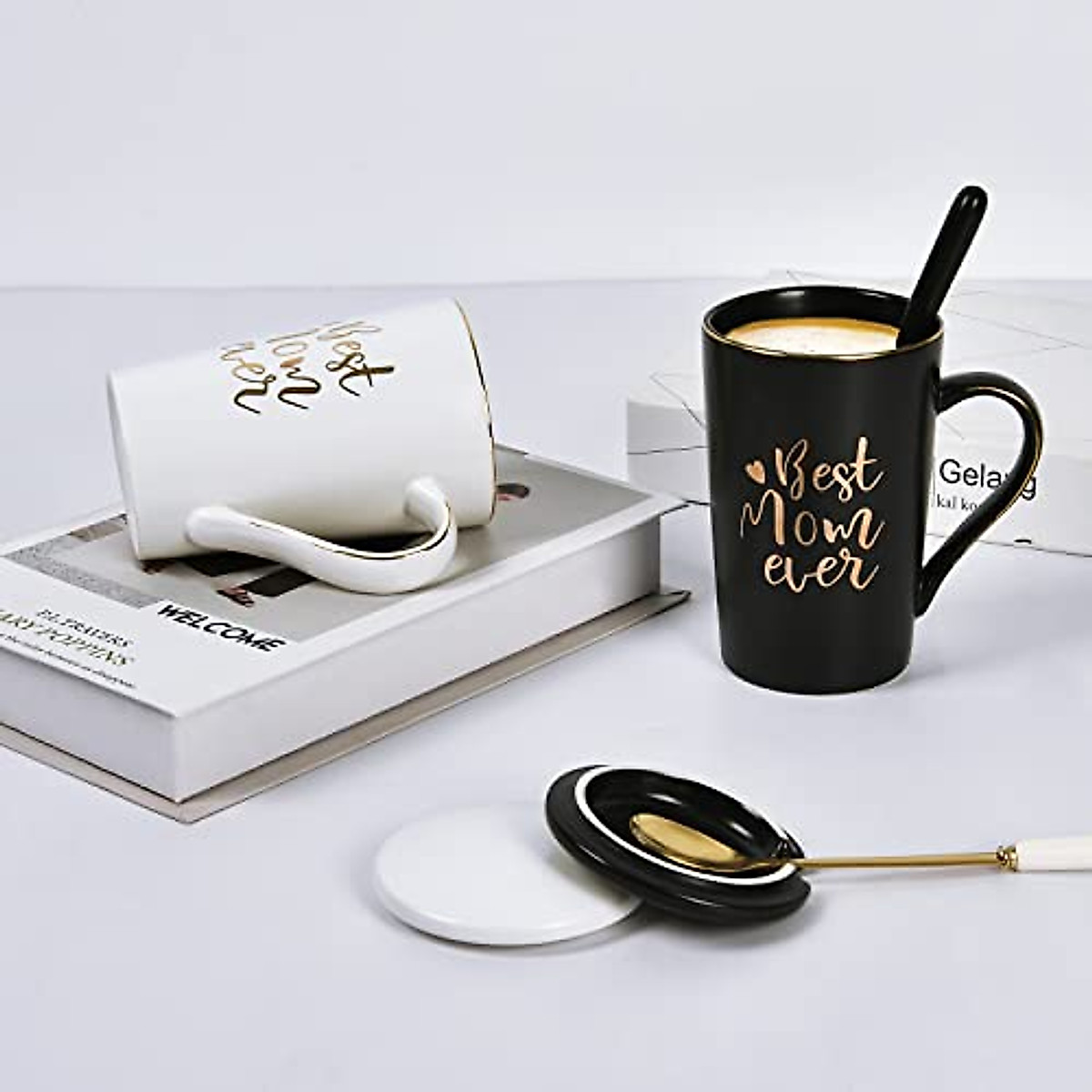 Gifts for Mom - Best Mom Ever Coffee Mug - Best Mom Mother Gifts - Mothers Day Christmas Gift from Daughter Son - Women Mom Gifts for Mom Mother - Mom Mug Cup 14Oz with Gift Box Packing Spoon Black