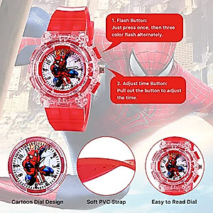 Joyday Kids Watch, Superhero Analog Watch for Boys Girls, 3 Colors Flashing Cool Inexpensive Gift for Toddlers, Red