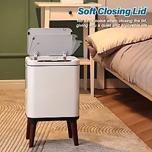 ELPHECO Stainless Steel Trash Can with Lid 2.5 Gallon Motion Sensor Trash Can with Wooden Legs, 9.5 Liter Automatic Metal Garbage Can for Office, Dog Proof Trash Bin for Bathroom, Bedroom