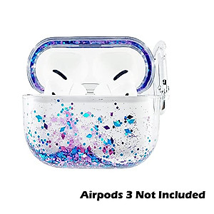 uCOLOR Compatible with AirPods 3 Case 2021 Purple Blue Glitter Flowing Waterfall Quicksand Designed 360° Full Protective Shockproof Portable Cover