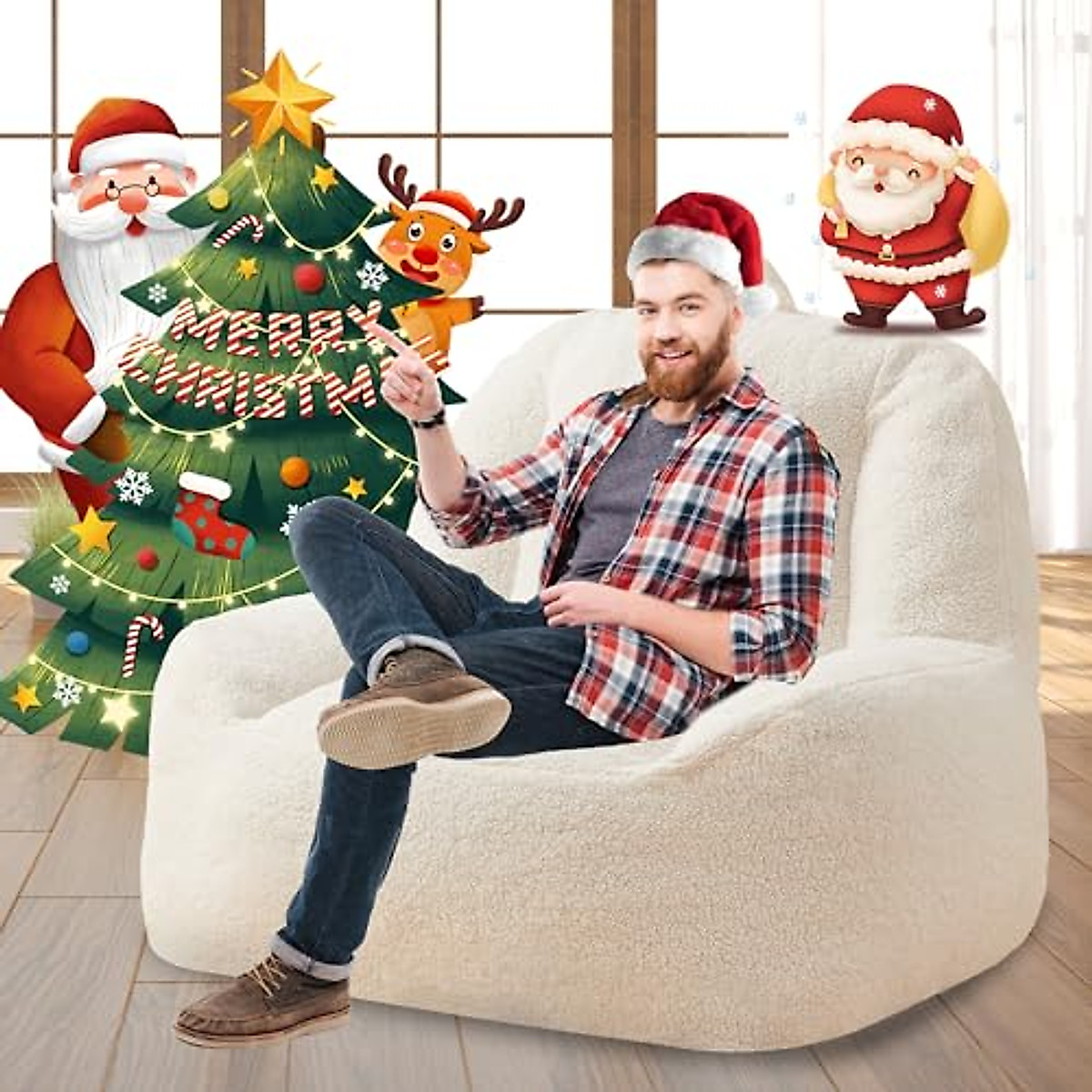 Kumcahom Living Room Chairs Sherpa Accent Chair Teddy Faux Fur Chair Lazy Floor Sofa Memory Foam Pre-Filled Fuzzy Corner Chairs for Bedrooms, Dorms, Small Rooms, Office