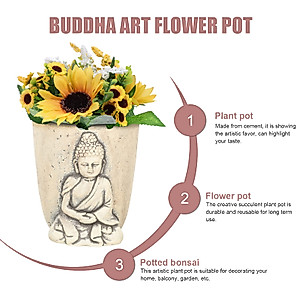 Zerodeko Buddha Head Planter Pot Cement Face Planter Zen Succulent Plant Pot Decorative Artificial Flower Vase Bonsai Holder for Indoor Outdoor Home Decoration Khaki