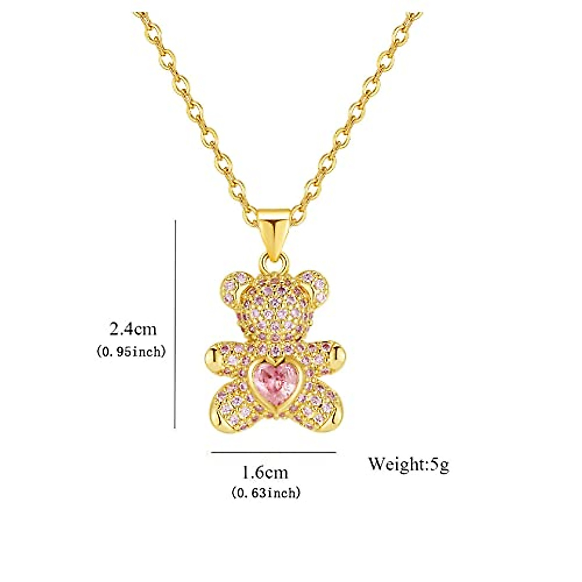 Foruiston Teddy Bear Pendant Heart Crystal Pendant Necklace Cute Animal Jewelry for Women (pink)