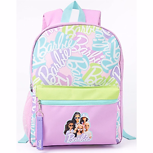 Barbie Girls 4 Piece Backpack Set | Kids Multicolor Rucksack Bundle with School Bag, Pencil Case, Lunch Bag & Water Bottle