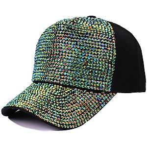 Gudessly Women Men Studded Rhinestone Crystals Adjustable Baseball Cap Plain Sparkle Bling Denim Sun Hat