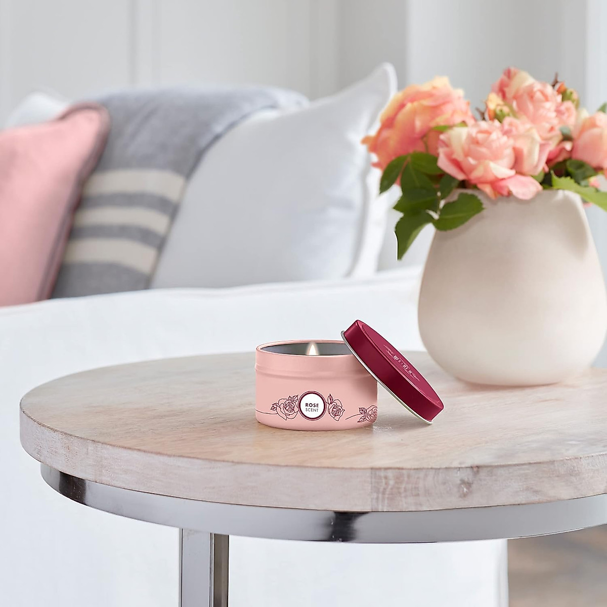 MRS. MEYER'S CLEAN DAY Soy Tin Candle, 12 Hour Burn Time, 3 Pack, Made with Soy Wax and Essential Oils, 2.9 oz, Rose