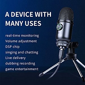 DNZPFU D Professional USB Condenser Microphone for Computer and Mac - Supercardioid Pickup Pattern, Mic Gain Control, Mic Monitoring, Ideal Recording
