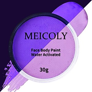 MEICOLY Neon Purple Face Paint,Water Activated Face Paint,Glow in The Dark Full Body Paint,Washable Non-toxic Fluorescent Single Color Body Paint,1.05oz,Neon Pastel Purple/UV Light Purple