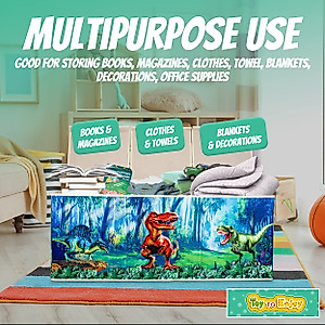 Toy To Enjoy Kids Toy Box - Large Stuffed Animal Storage, Collapsible Toy Chest Bin, Durable Fabric Toy Box for Boys & Girls - Storage Basket with Lid & Removable Inserts, 38x13x15 Inches (Dinosaur)