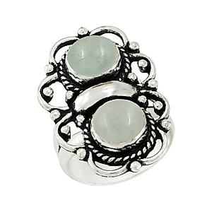 3, 40Cts Two Stone Natural Aquamarine 925 Silver Plated Ring Size 8 For Women, Handmade Green Stone March Birthstone Ring Jewelry Gift For Women Mom Wife
