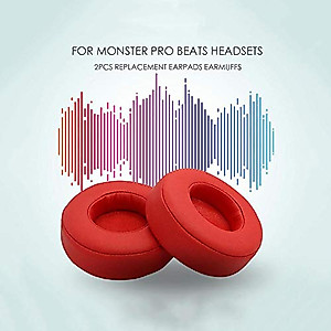 Replacement Pro Ear Pads Protein Leather & Memory Foam Earpads Ear Cushion Cups Cover Repair Parts Compatible with Monster Beats by Dr. Dre Pro Detox Headphones Red
