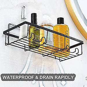 Shower Caddy Organizer & Soap Dish Holder Set, 4PCS with Removable Self Adhesive Hooks Shelf Basket Shelves for Shampoo Small Essentials Storage Bathroom Organization Kitchen Accessories Spice Racks