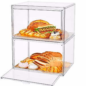 ORGIDOL Bread Box Clear 2 Packs Bread Box for Homemade Bread, Large Stackable Bread Storage Container with 50 Bread Papers, Kitchen Organizers and Storage, Bread Bin for Bread, Rolls, Muffin