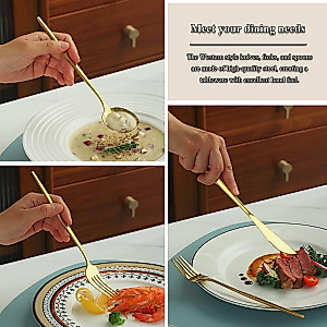 Evanda Gold Silverware Set 60 Piece Service for 20, Titanium Gold Plated Stainless Steel Flatware Set, Knives Forks Spoons Cutlery Set for Wedding, Parties, Birthday, Restauroom, Dishwasher Safe