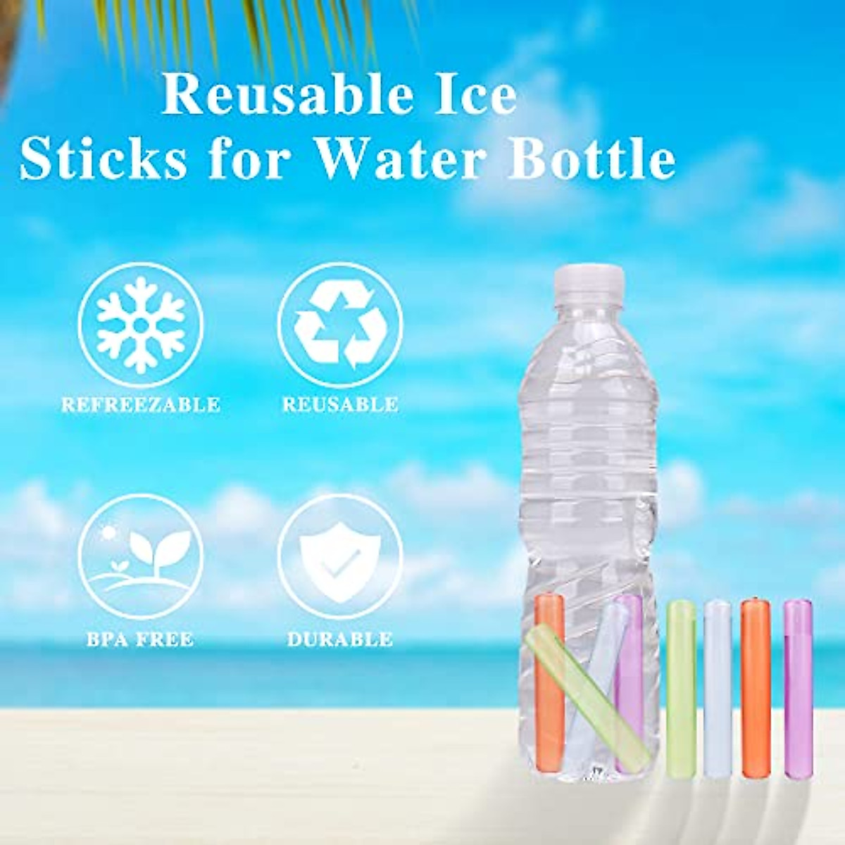 SHENGQIPC Water Bottle Ice Stick, Reusable Ice Sticks for Water Bottles, Ice Pack for Bottles, Pack of 8, Colorful