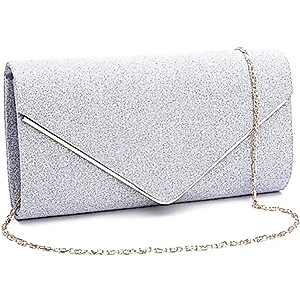 BBjinronjy Clutch Purse Evening Bag for Women Prom Sparkling Handbag With Detachable Chain for Wedding and Party (Silver)