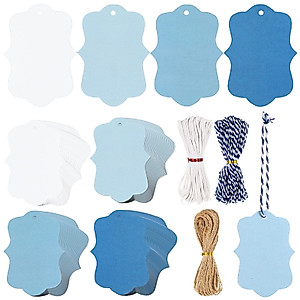 100 Pcs Blank Gift Tags for Gifts Arts and Crafts Paper Hang Tags Waved Price Tags with Twine Cotton Ropes for DIY Merchandise Wrapping Wedding Birthday Holiday Party, 4 Colors, 2.76 x 1.97 Inch