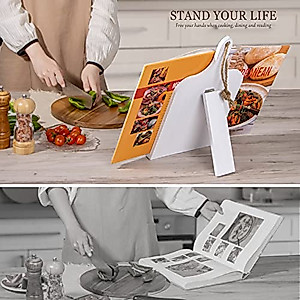 PUERSI Cook Book Stand for Kitchen Counter, Wooden Cookbook Holder, Recipe Book Holder, Adjustable Cookbook Holder Stand - White