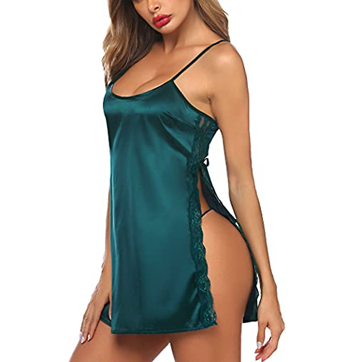 Avidlove Women Babydoll For Women Satin Nightwear Lace Chemise Sexy Nightgown (X-Large, Green)