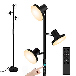 MOFFE Modern Tree Floor Lamp,3 Lights Adjustable Rotate and Stepless Dimming,Stand Up Tall Pole Lamps with Remote and 2 Batteries for Living Room Bedroom Office Reading - Industrial Style Black