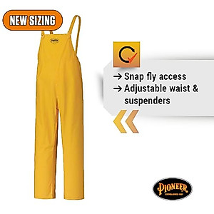 Pioneer Waterproof PVC Work Suit for Men – Repel Rain Gear Yellow Safety Jacket and Bib Pants - 3 PC Set With Detectable Hood