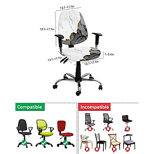 Marble Black Grey 2 Pieces Computer Office Chair Covers Set, Stretchable Desk Rotating Chair Seat Cushion Slipcover Back Covers, Decorative Protectors Cover Minimalist Abstract Gold Modern Art