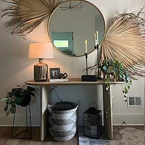 Oval Brushed Wood Console Table for Hallway, Behind The Couch, Oval Mid-Century Modern Wood Coffee Table, Mid-Century Wood Console Table for Living Room Bedroom Hallway