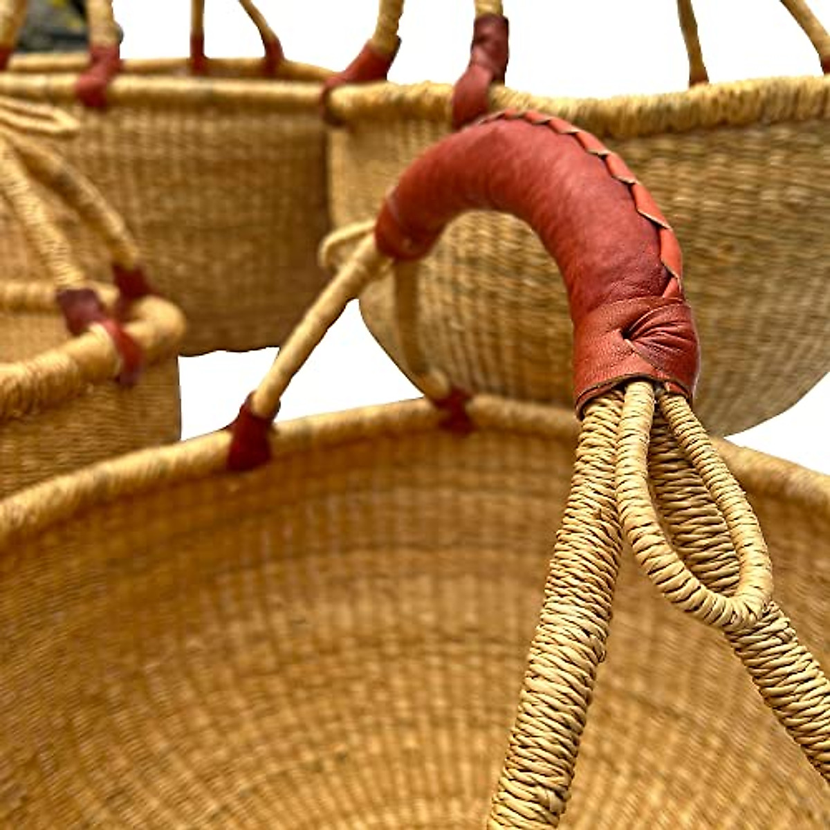 Deluxe Round Natural African Basket - Large 16" Round - by market women in Bolgatanga, Ghana with Africa Heartwood Project - GBLRN (Flat-packed)