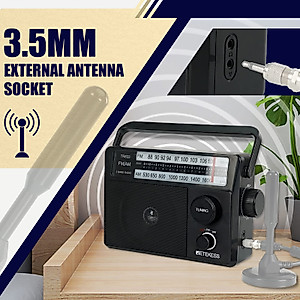 Retekess TR633 AM FM Radios with Best Reception, Portable Radio Plug in Wall, External Antenna Jack, Battery Operated Radio by 4 AA Batteries Or AC Power for Senior, Home