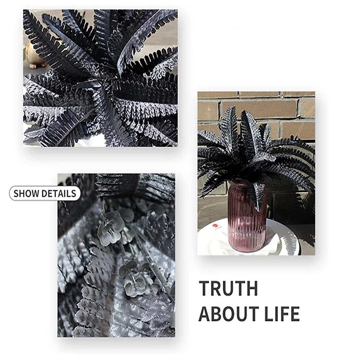 3 Pieces of Artificial Boston Fern Leaf Plants, Fake Shrub Flowers Indoor and Outdoor Home Garden Balcony Decoration, DIY Decorative Flower Pot Filling, Indoor Decoration (14 inches，Black)