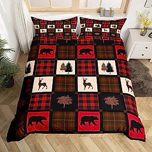 Erosebridal Christmas Duvet Cover Queen for Xmas,Happy New Year Bedding Set for Farmhouse,Vintage Deer Bed Set,Red Country Merry Christmas Bed Cover with 2 Pillowcases Cabin Decor