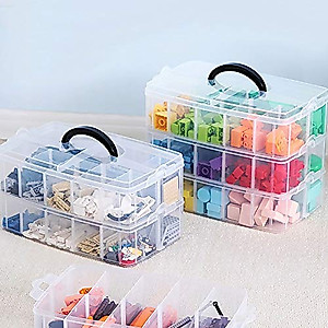2 Pack 3-Tier Stackable Storage Container Box, Crafts Storage Box with 30 Adjustable Compartments, Plastic Organizer Box for Arts and Crafts, Fuse Beads, Washi Tapes, Jewelry (9.4"x6.5"x7.2")