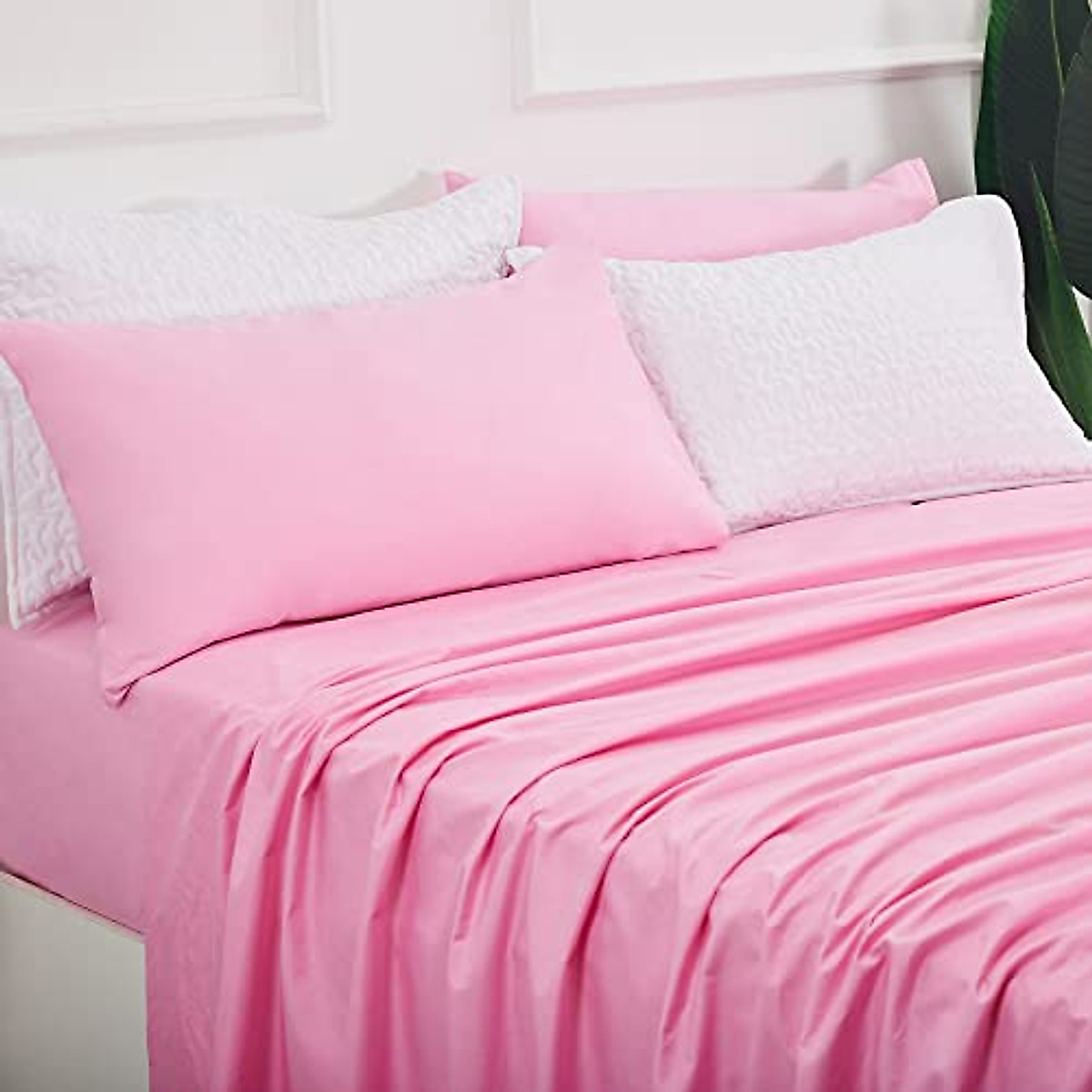 Best Season 400 Thread Count Cotton Queen Size Sheet Set (Pink Color) 4 Piece - 100% Long Staple Cotton Sheets Set, Soft Cotton Bed Sheets Sets with Deep Pocket fit Upto 16 inch