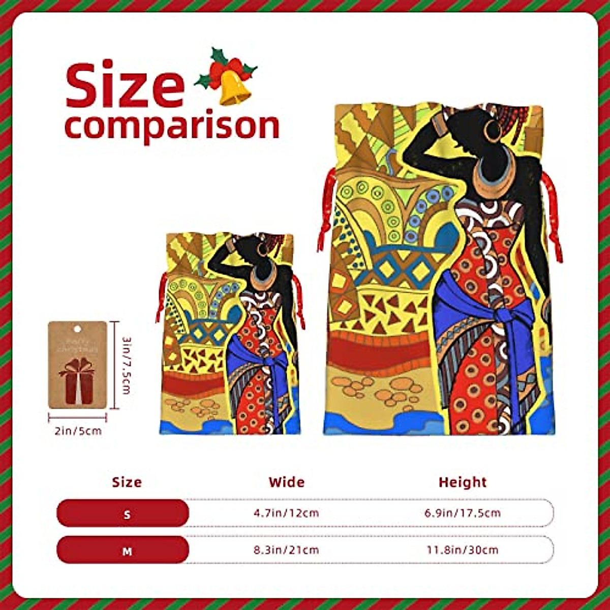 Drawstrings Christmas Gift Bags Africa-Black-Woman-African Presents Wrapping Bags Xmas Gift Wrapping Sacks Pouches Medium